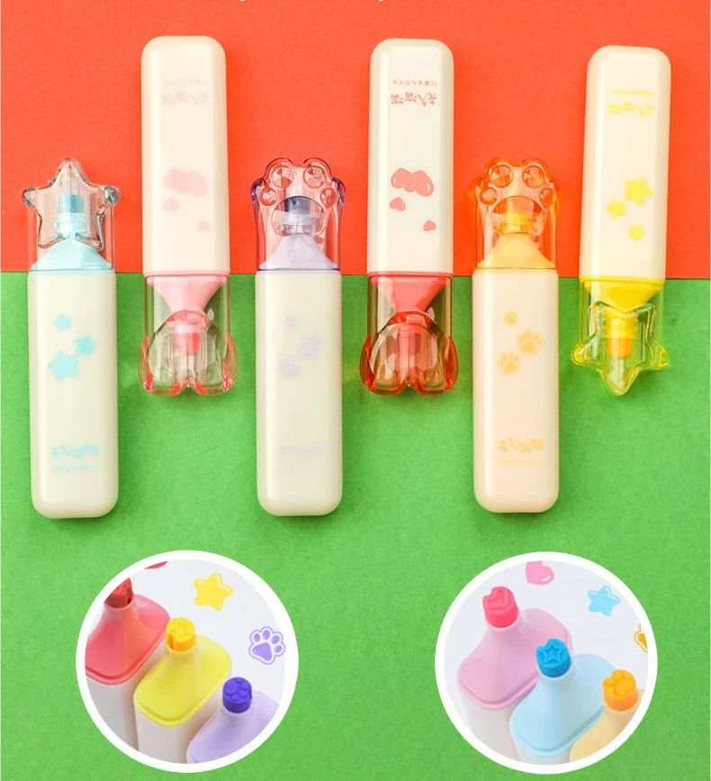 Creative Stamp Tip Highlighter Star Cat's Paw Mark Pen Student Marker ...