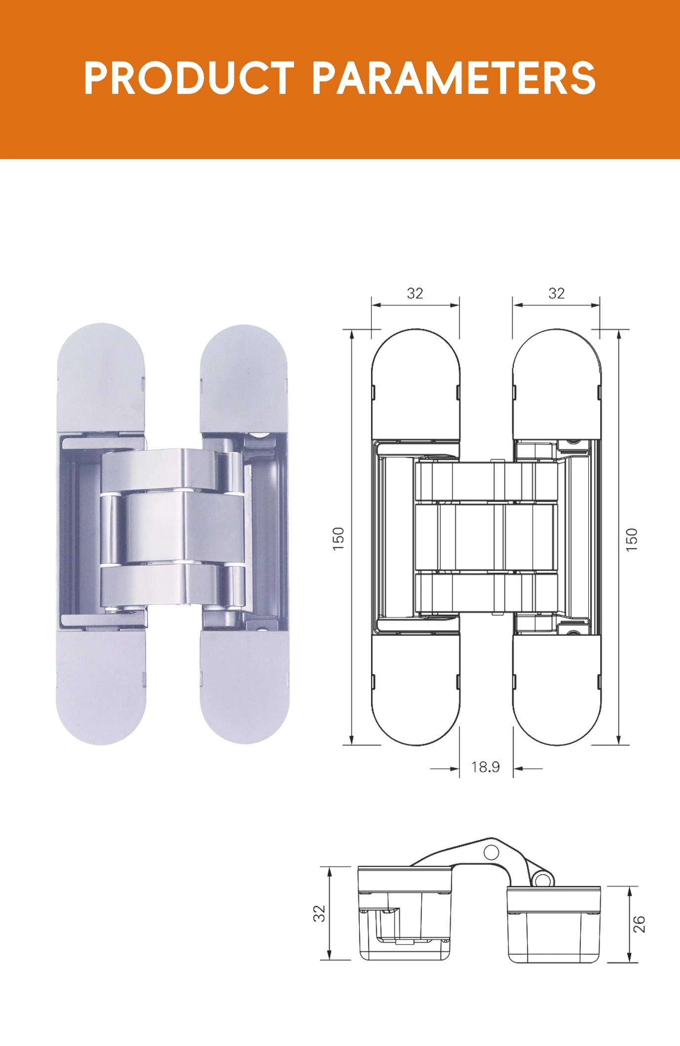 Zinc Alloy 60kg Heavy Duty 3d Concealed Hinge Adjustable Opening 180 ...