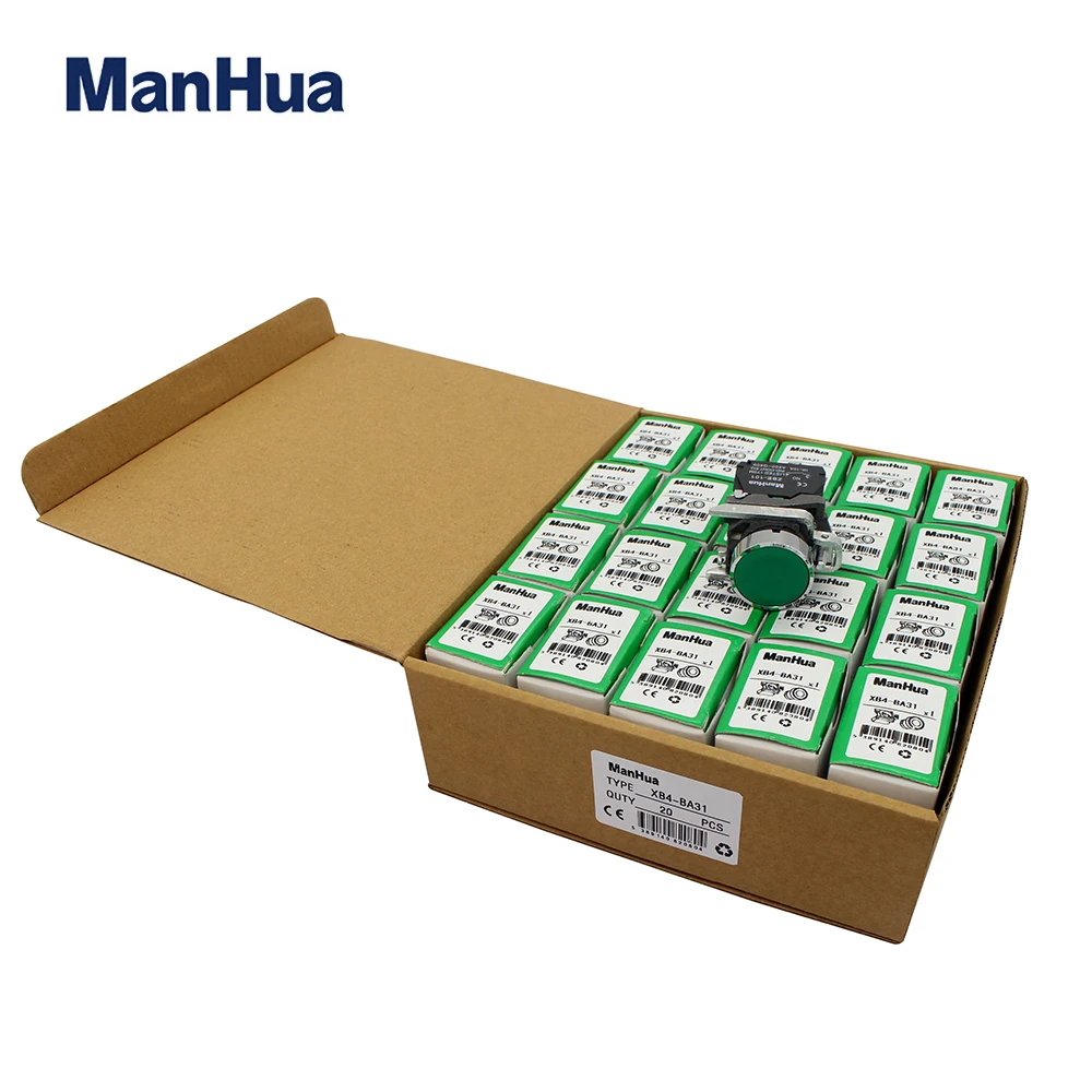 Manhua Spring Return Push Button Xb4ba31 22mm Green Flush Pushbutton ...