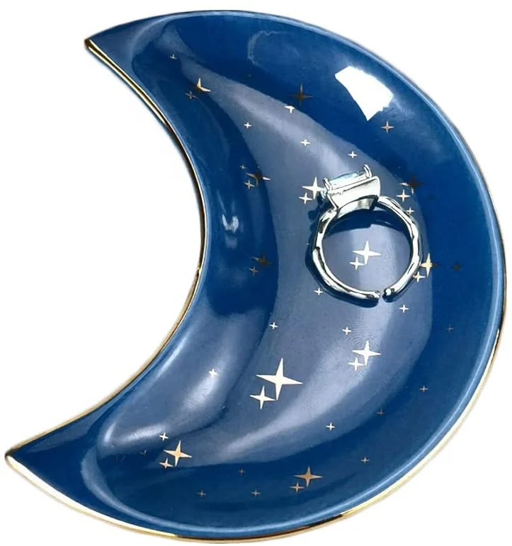 Celestial Ceramic Trinket Dishes - Moon Shaped Jewelry Holders