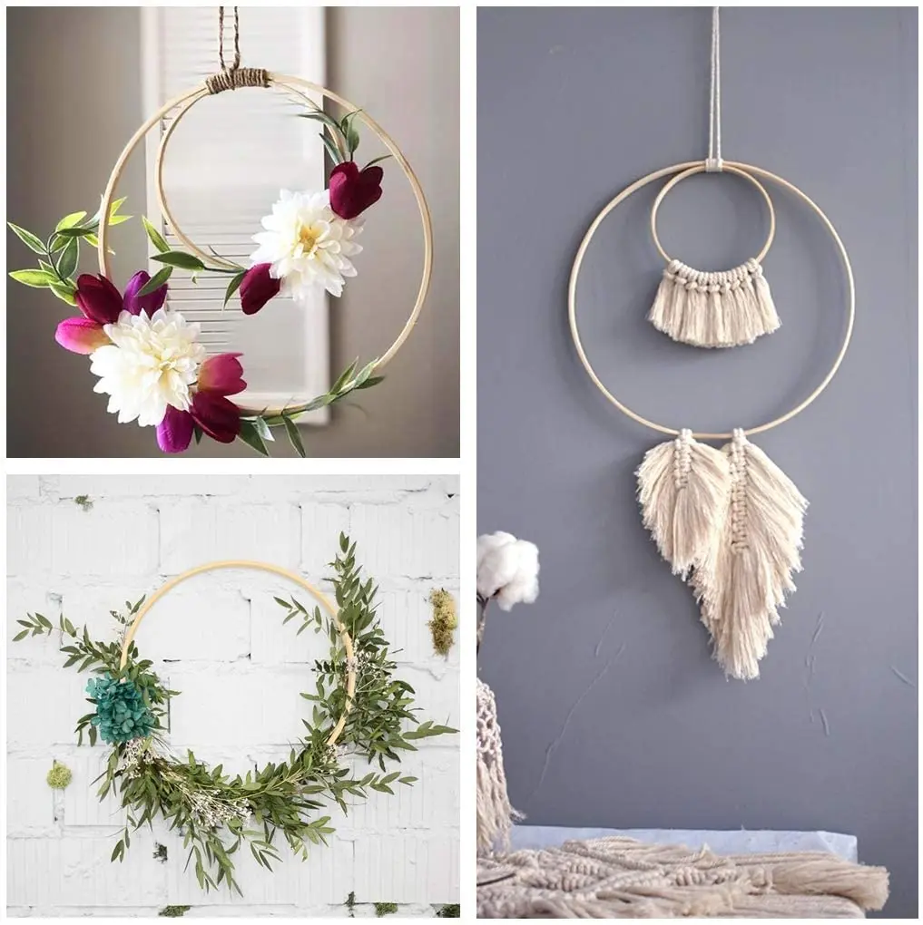 Wooden Bamboo Hoop Rings Macrame Floral Hoop Rings Wreath For Diy Dream ...