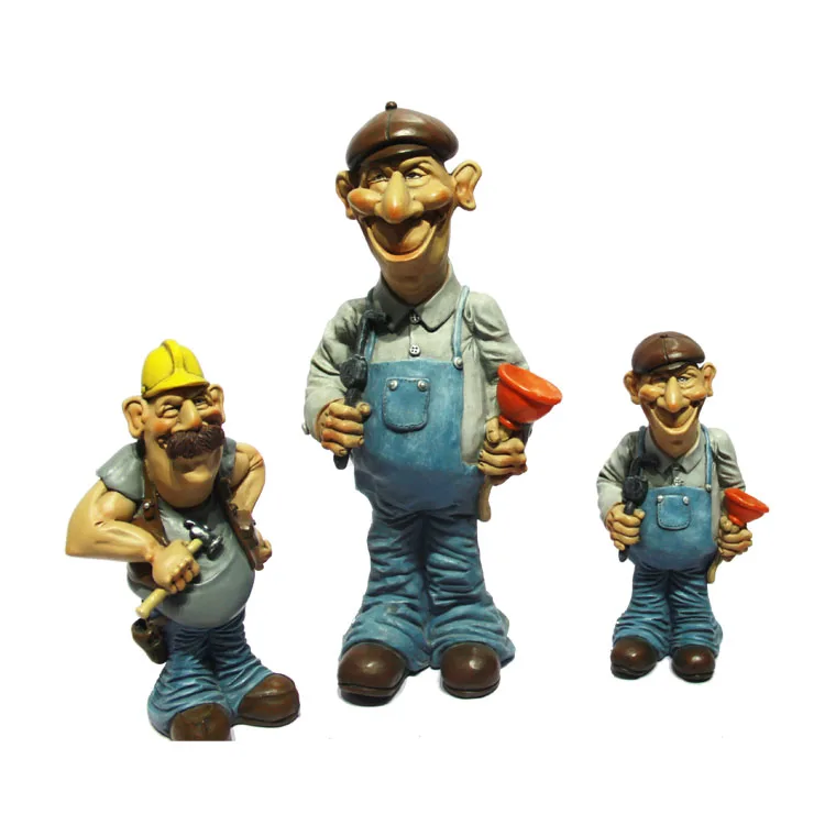 Realistic Hand Carved Preschool Toys Resin Funny Figurines Sewer Worker ...