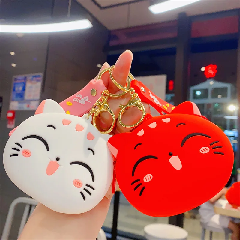 Cute Cartoon Cat Silicone Bag Charm - Kawaii Keychain
