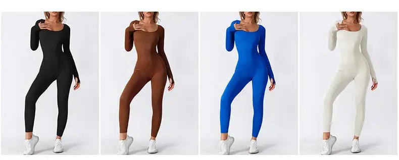 High Elastic Abdominal Compression One-Piece Yoga Jumpsuit Long Sleeve ...
