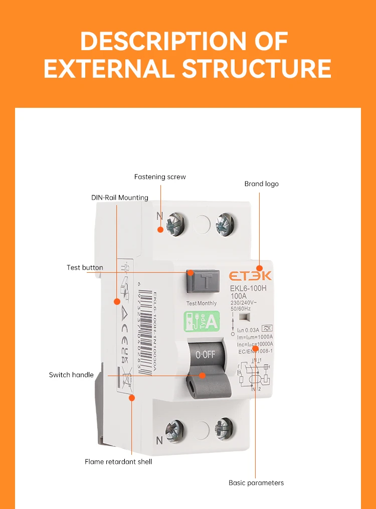 Etek Rccb Breaker 2p(1p+n)a Type Rccb 30ma A Type 16-100a Low Voltage ...