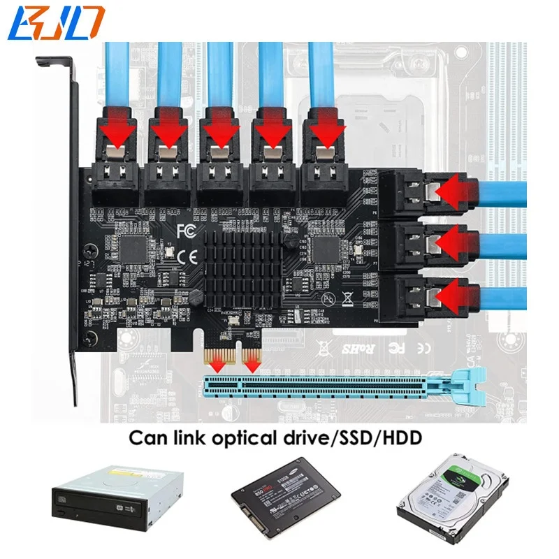 【された】 16 Sata3.0からpci-e1x 4x 8x16xコントローラーコンバーターカード6gbps Sata Iii ...