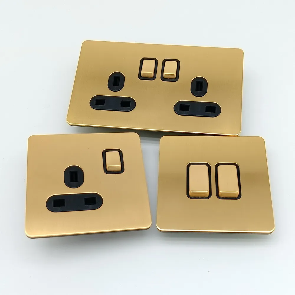 Gold UK Socket Brass Double Socket 2 USB With ON/OFF Switch Stainless ...