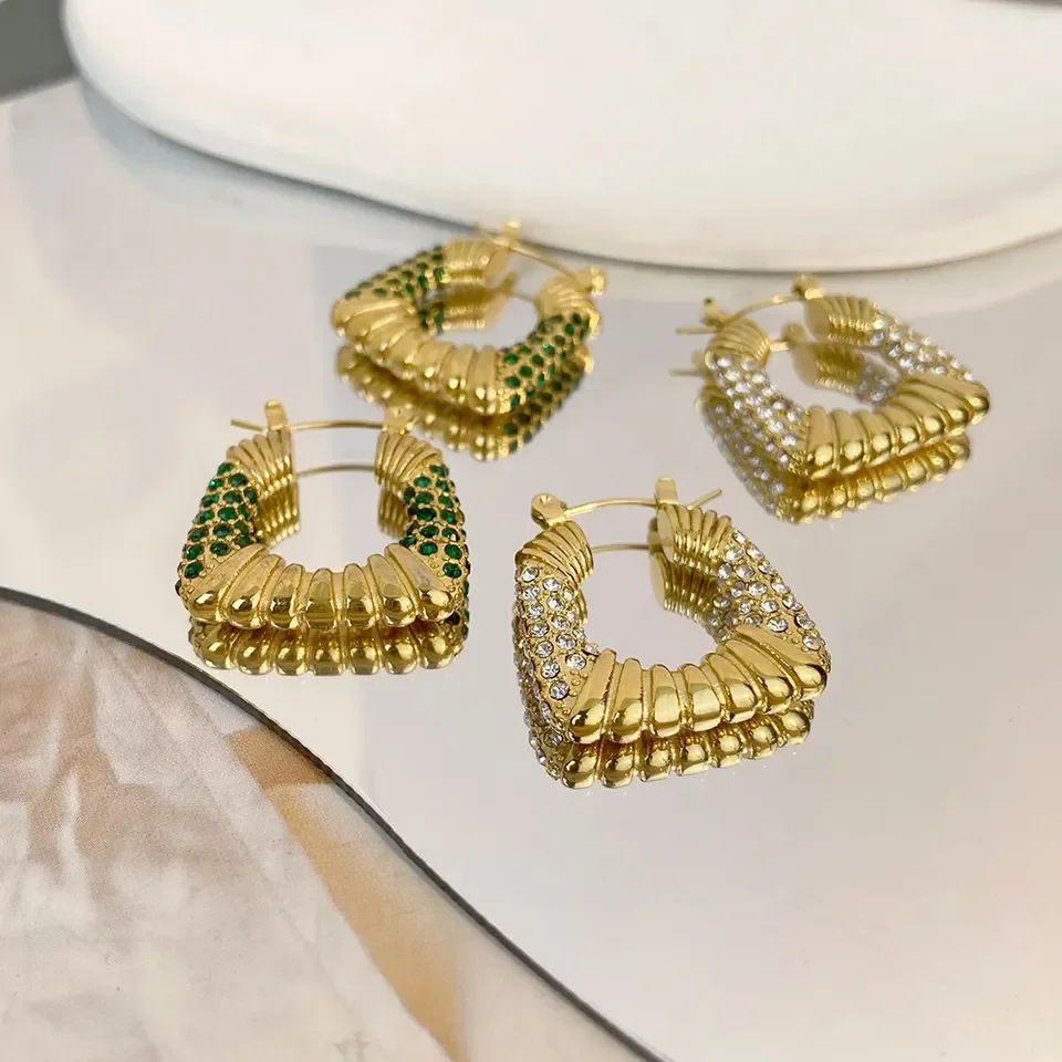 Waterproof Trendy Jewelry Zircon Chunky Earring Gold Plated Stainless ...
