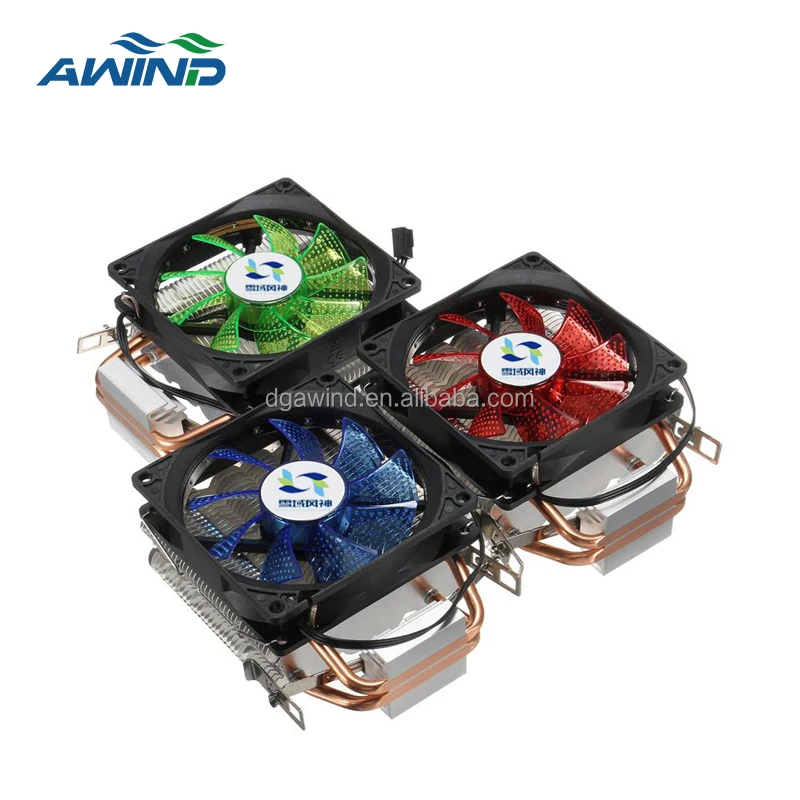 3 Pin Cpu Cooler 2 Pipe Radial Heatsink Led Light with Heat Pipe ...