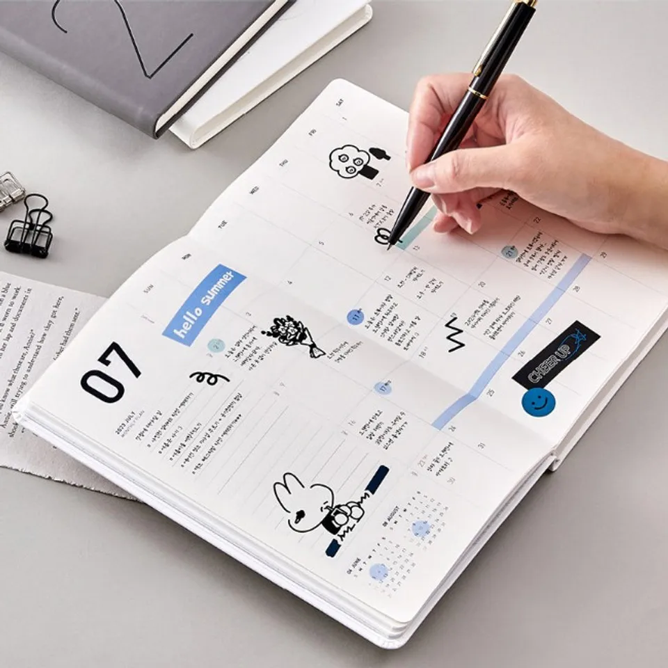 LABON 2023 Premium Basic Dated Monthly Planner Ribbon Bookmark Diary ...