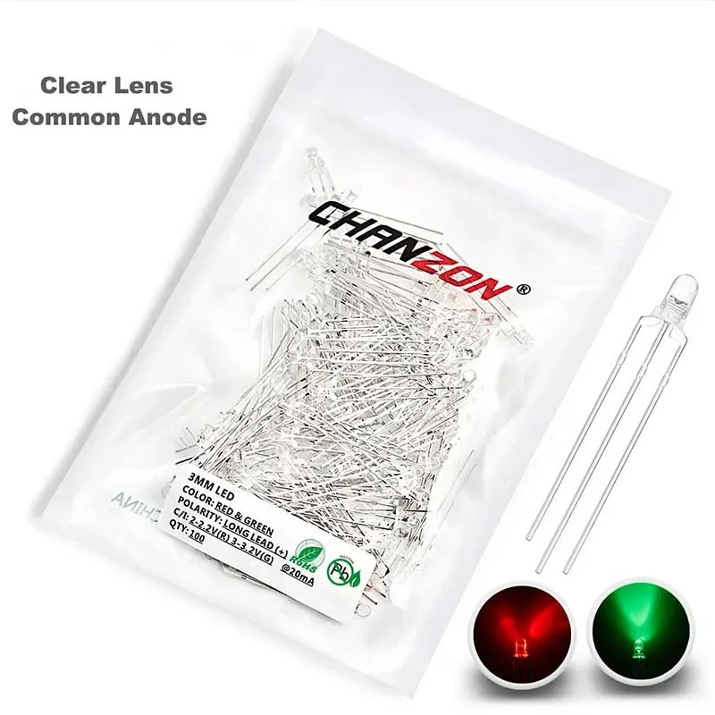 100pcs 5mm F5 LED Light Emitting Diode Lamp Bulb Bi Color Red Yellow ...