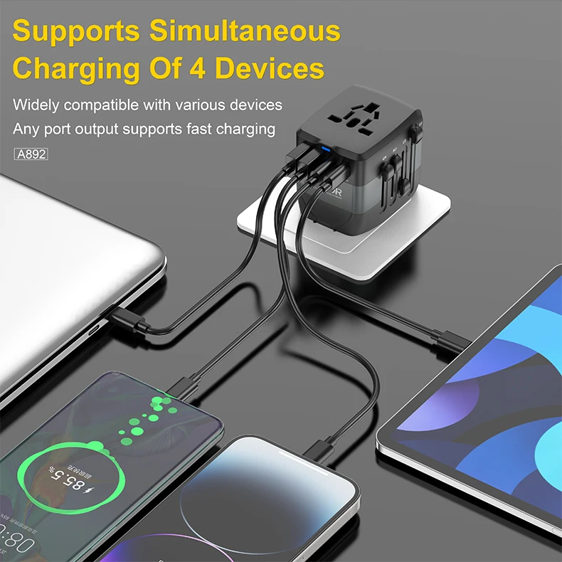ASPOR A892 World International Travel Plug Adapter 20W Pd QC Dual USB-C ...