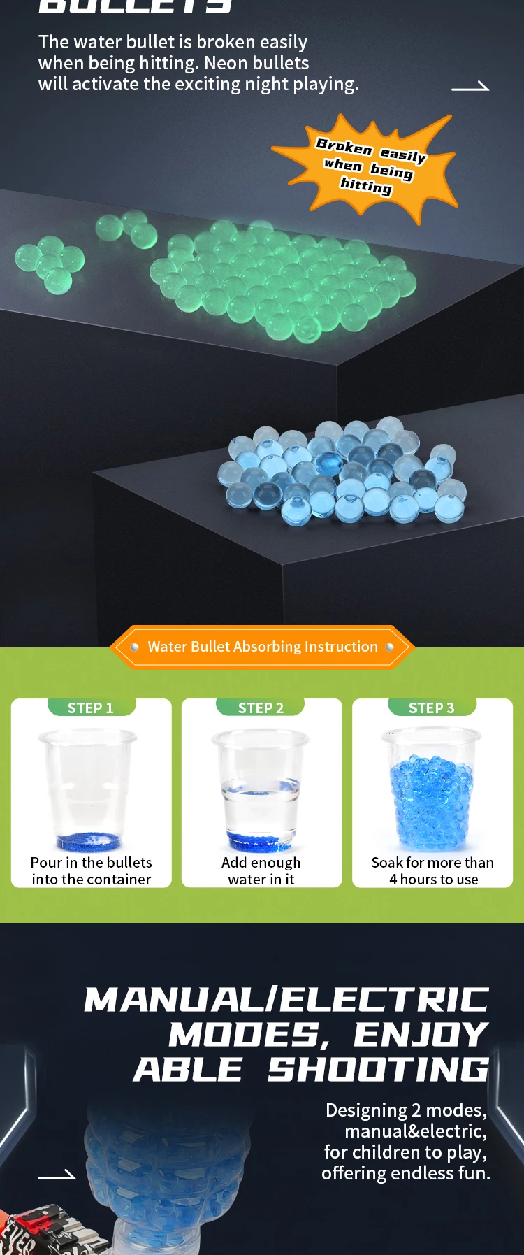 Hw M416 Splatter Gel Balls Blaster Gun Electric Fire-breathing Luminous ...