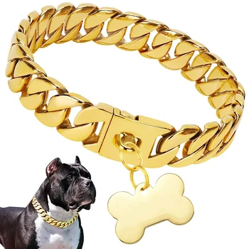 Customized Pitbull 32mm Cuban Link Chain Gold Stainless Steel Metal Dog ...