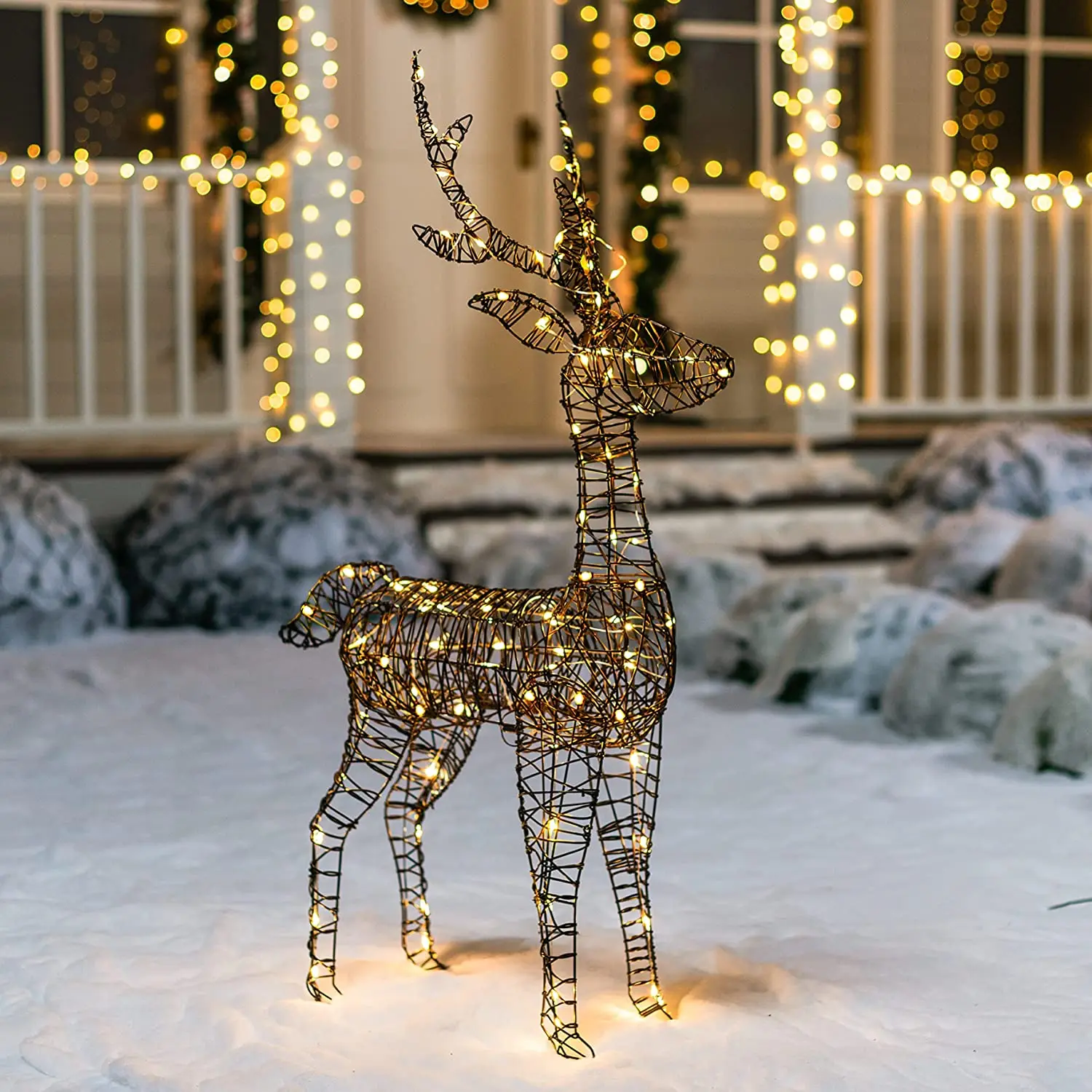 Christmas Lights Outdoor Decorations Large Lighted Deer Motif Light ...
