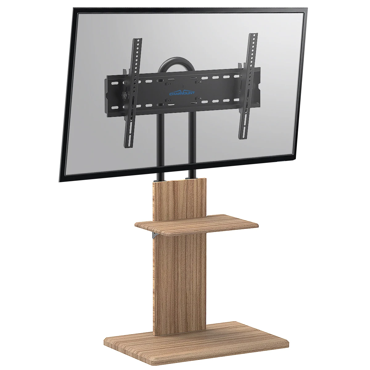 CHARMOUNT Universal Swivel Tilt TV Stand with Wooden Base Height ...