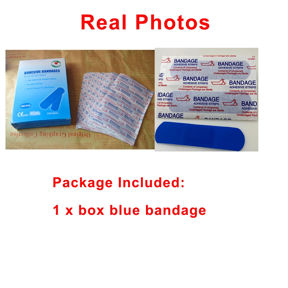 100pcs/set Blue Detectable Plasters - Sterile & Waterproof