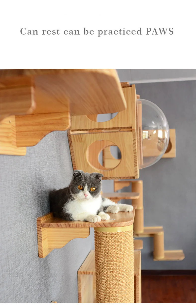 Cat Climbing Frame Solid Wood Diy Platform Cat Wall House Climb Track ...