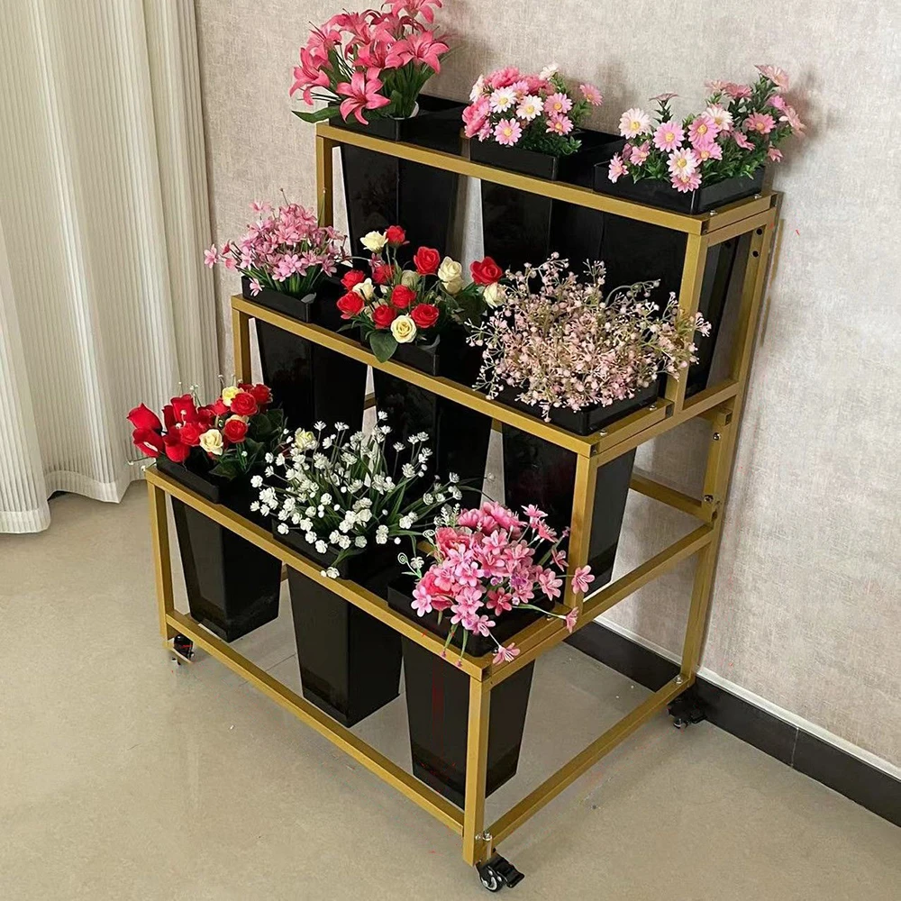 Custom Design 4 Tier Plant Stand Floor Flower Style for Shop Golden ...