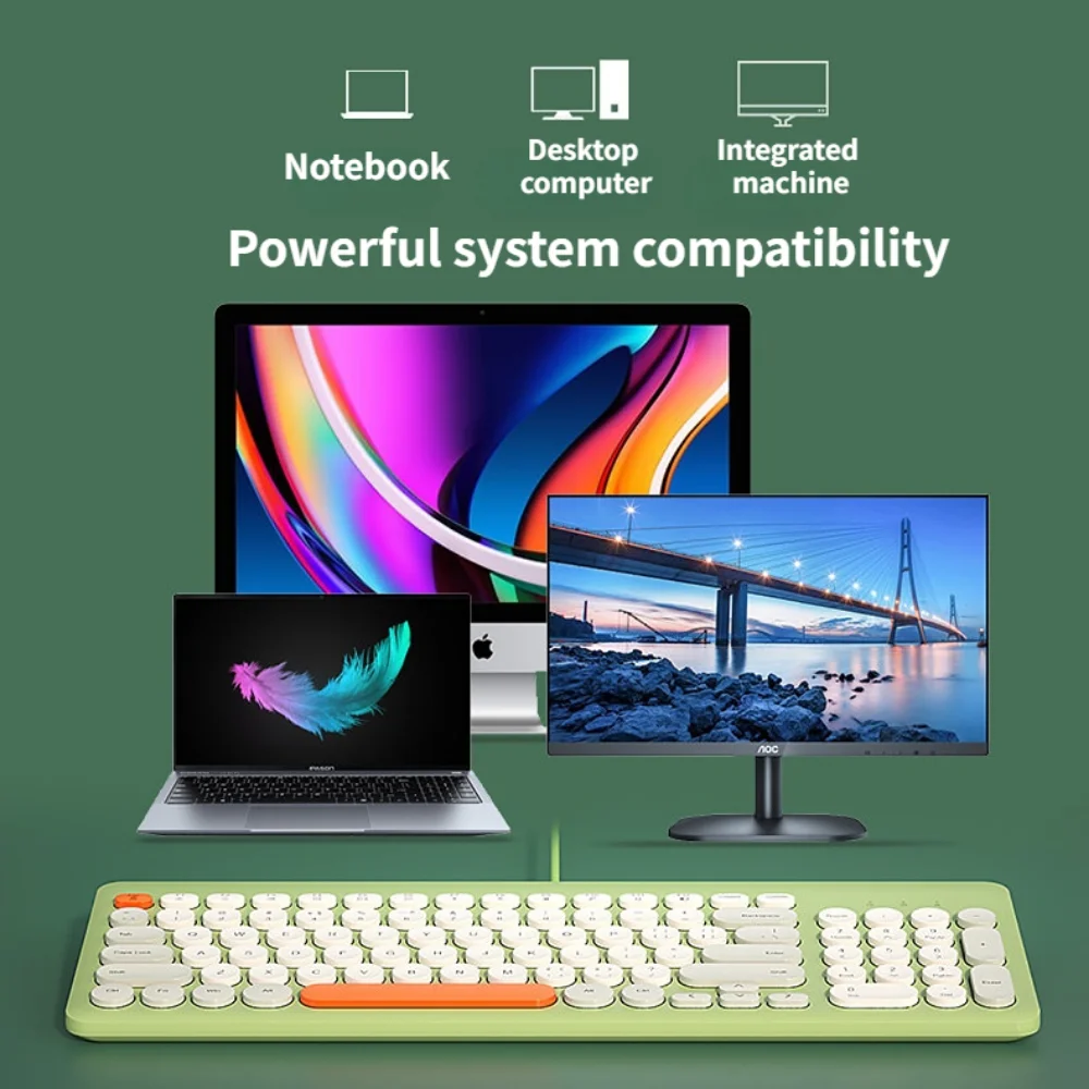 Kulee K221u Wired Vintage Round Hat Keyboard Office Laptop Desktop ...