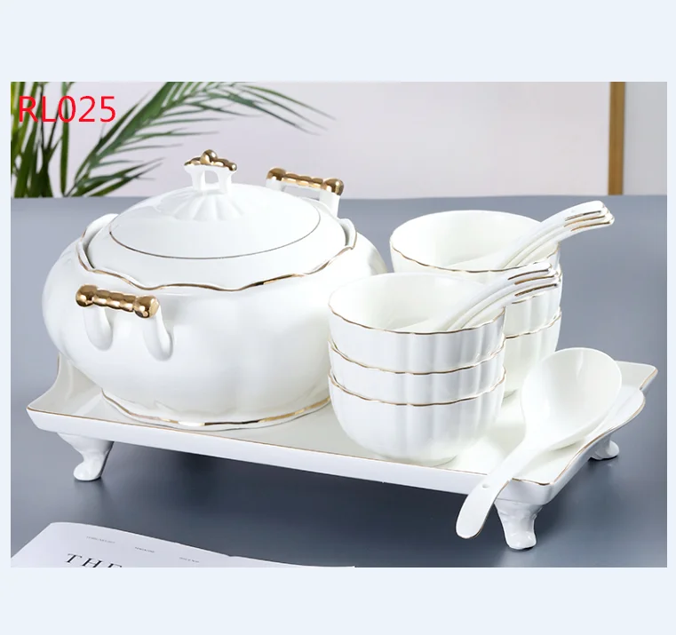 15pcs New European Style Soup Pot Ceramic Soup Tureen With Tray And ...