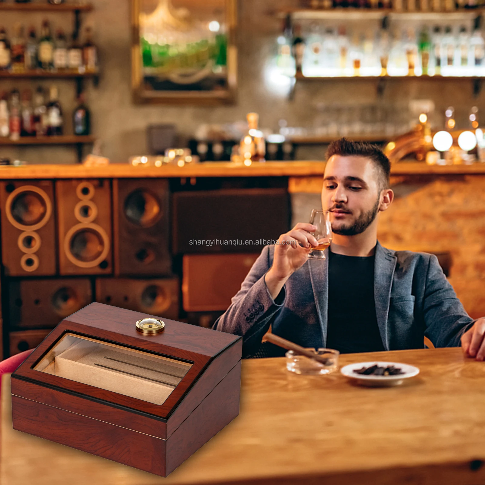 Custom Wooden Cigar Box With Glass Lid High Glossy Cigarette Cases ...