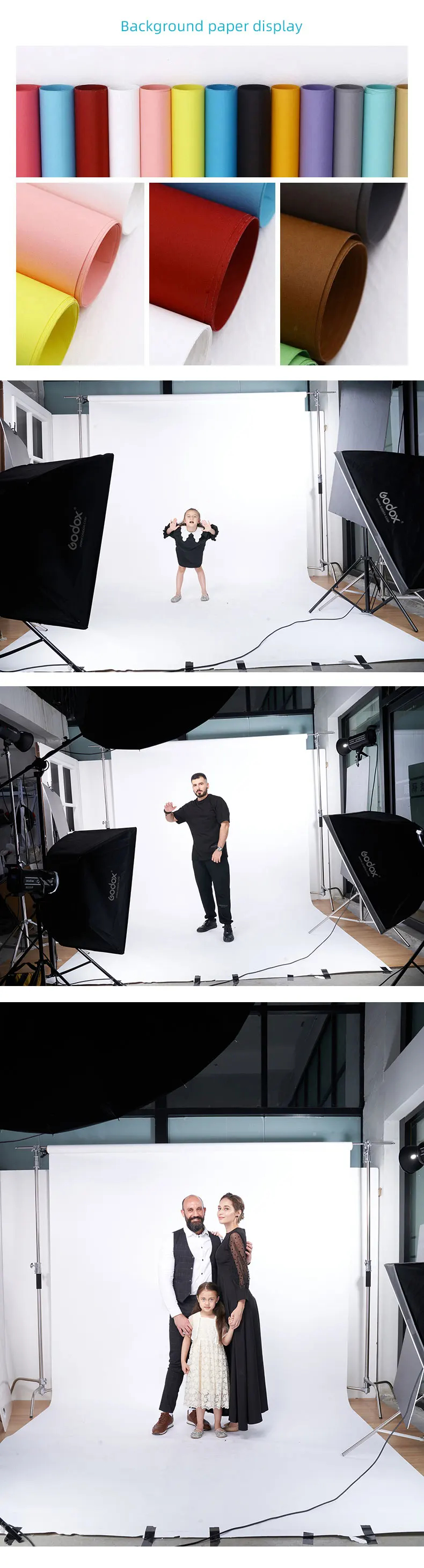 Large Roll Seamless Photo Backdrop Paper for Portrait & Product Photography