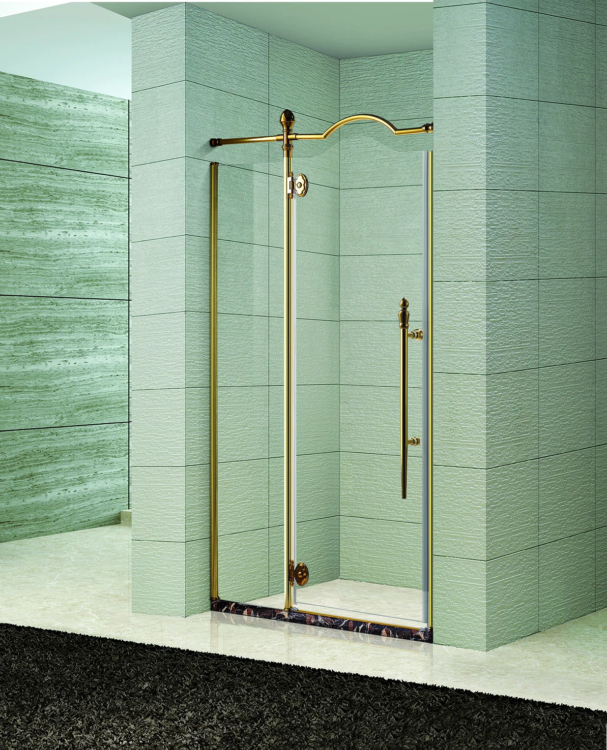 Straight Gold Shower Cubicle Enclosure Aluminum Frame Acrylic Shower ...