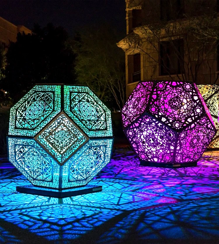 Outdoor Stainless Steel Rubik's Cube Sculpture Garden Light For Park ...