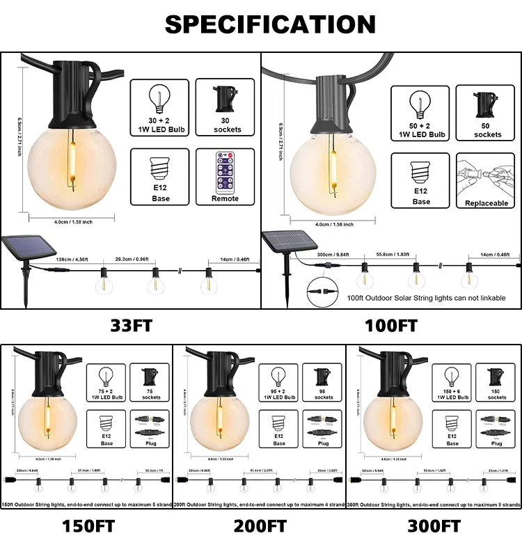 G40 String Lights Style Globe Bulbs Black Wire Connectable Outdoor Led ...