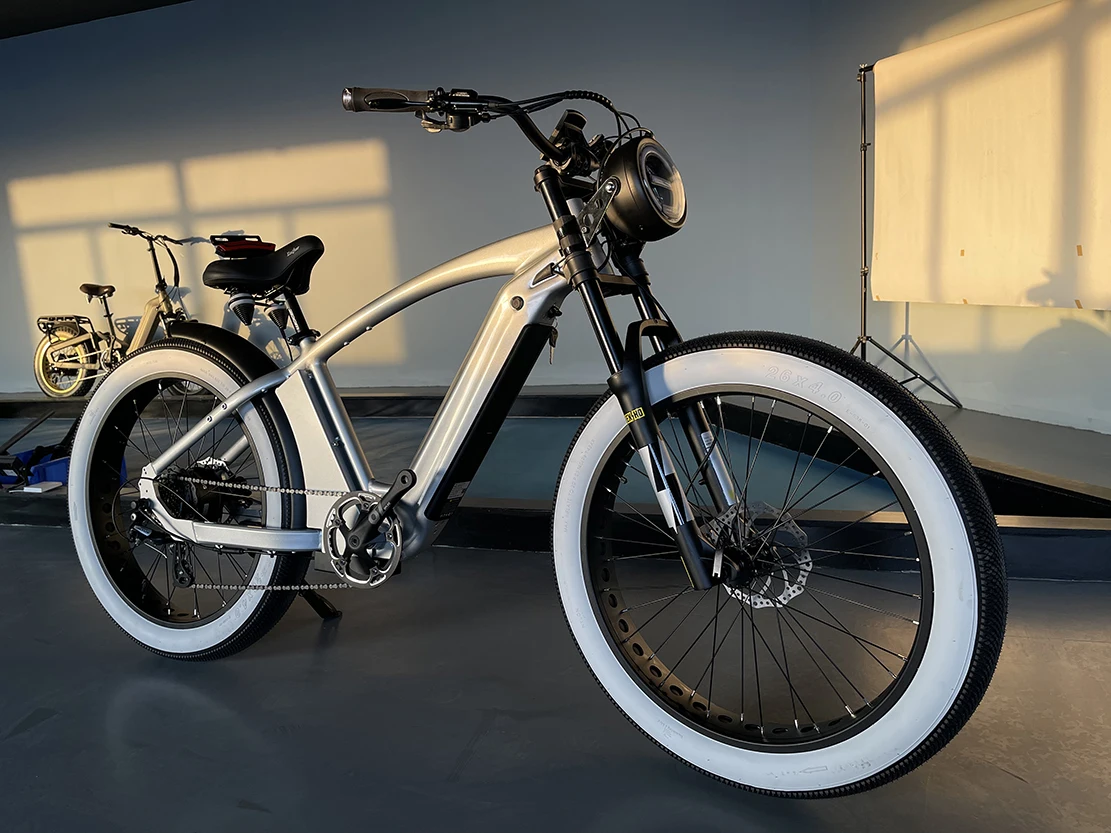 2024 Retro 7 Speed 26" Fat Tire Chopper Electric City Bicycle 1500w 48v ...