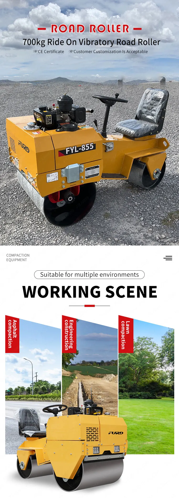 Ride On Vibratory Road Roller Compactor 700kg Double Drum Vibratory ...