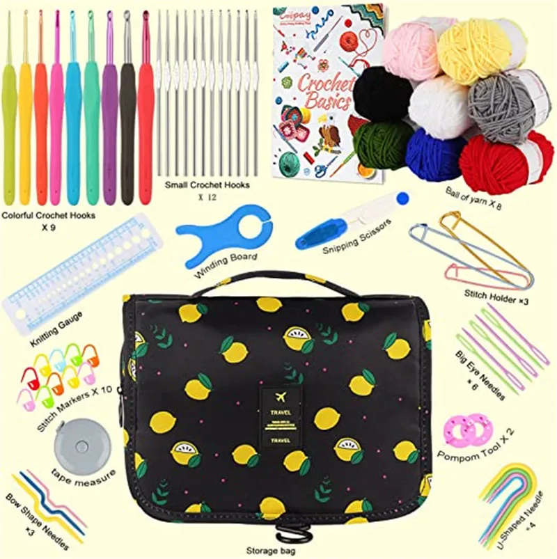 58pcs Crochet Kit Beginners Crochet Set With Crochet Yarn,Portable ...