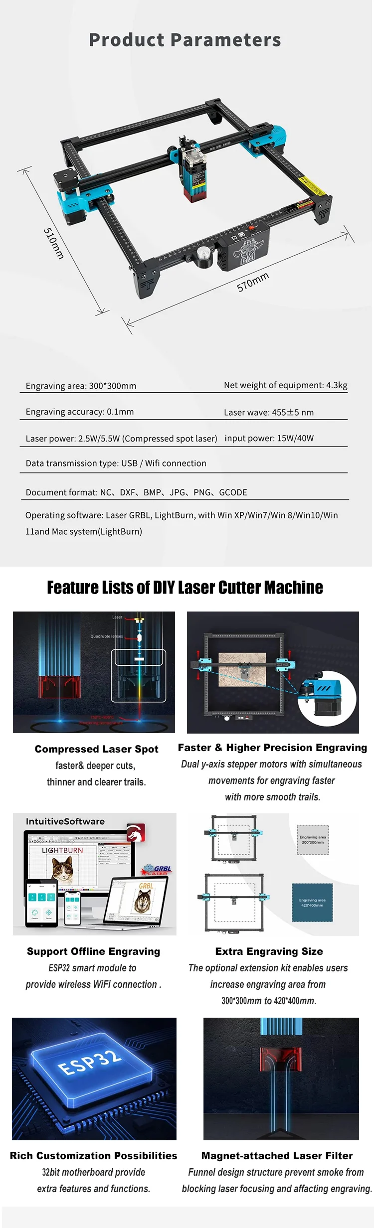 Two Trees Laser Engravinglaser Cutting Machines 5.5 Watt Diode Laser ...