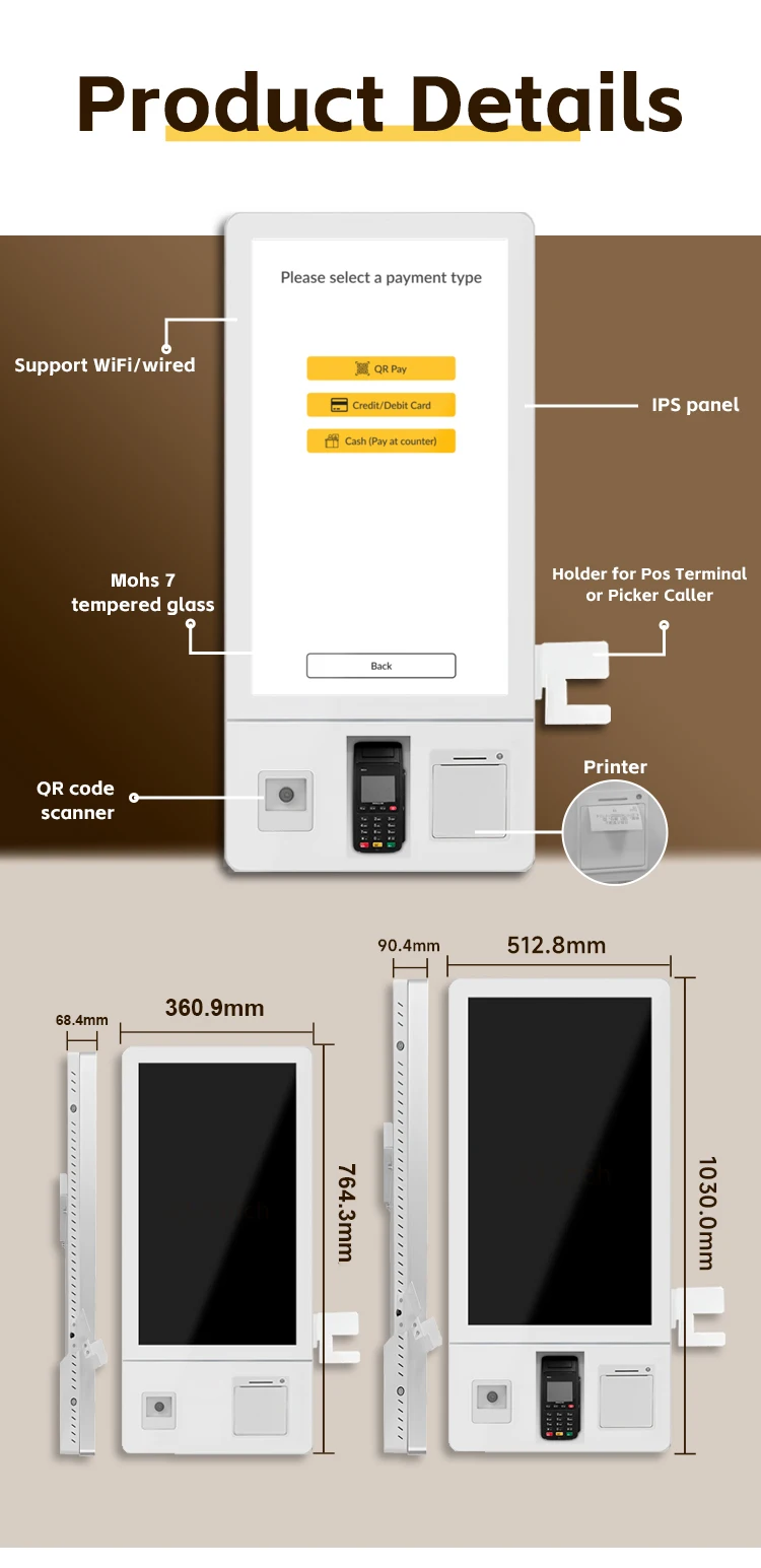 KFC Restaurant 24 27 32 Inch Touch Screen Cashless POS