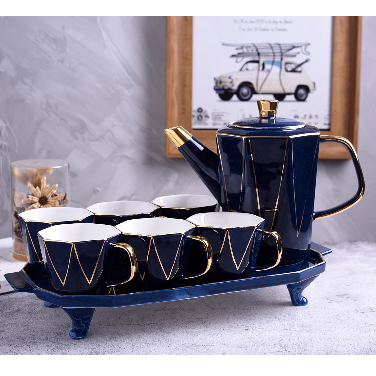 Luxury 8pcs Porcelain Coffee Tea Set With Gold Decor Ceramic Tea Pot ...