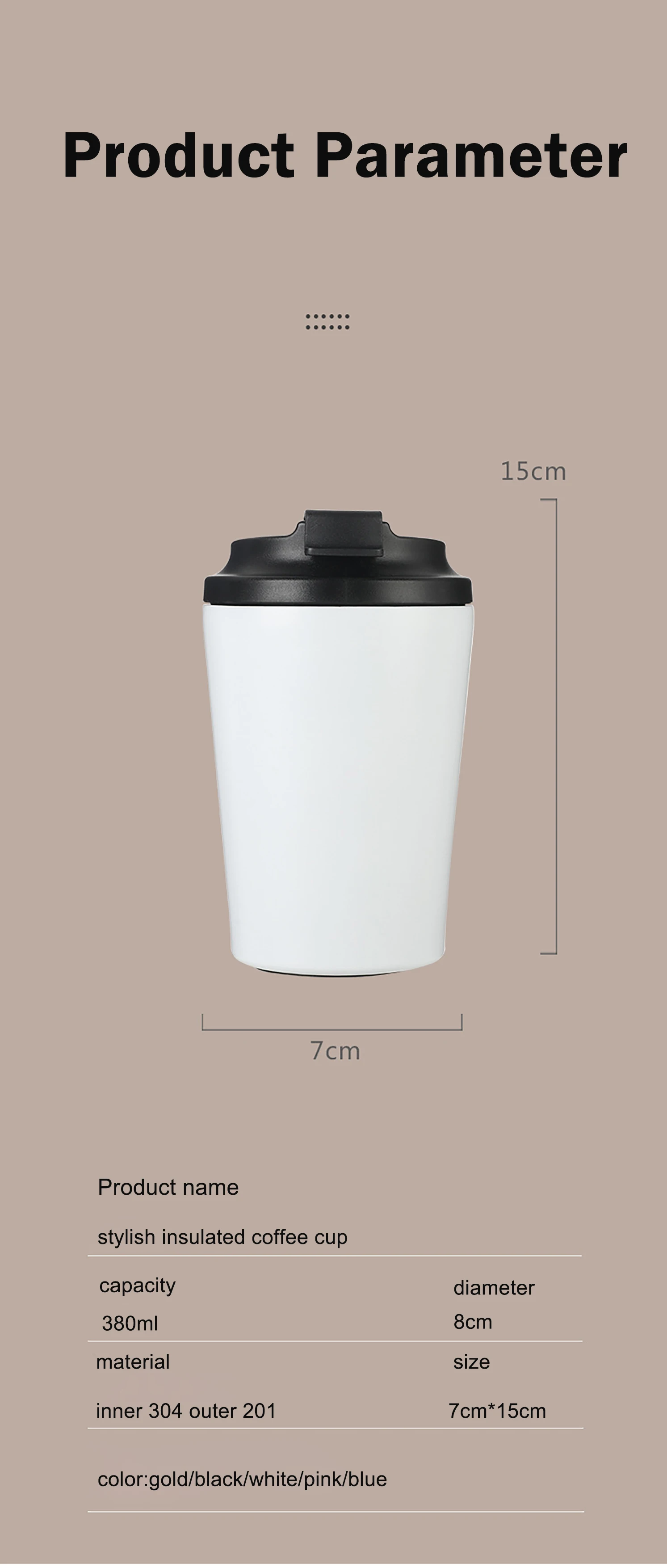 380ml 304 Stainless Steel Vasos Double Wall Vacuum Insulated Coffee Mug Tea Cup Classic Thermos ...