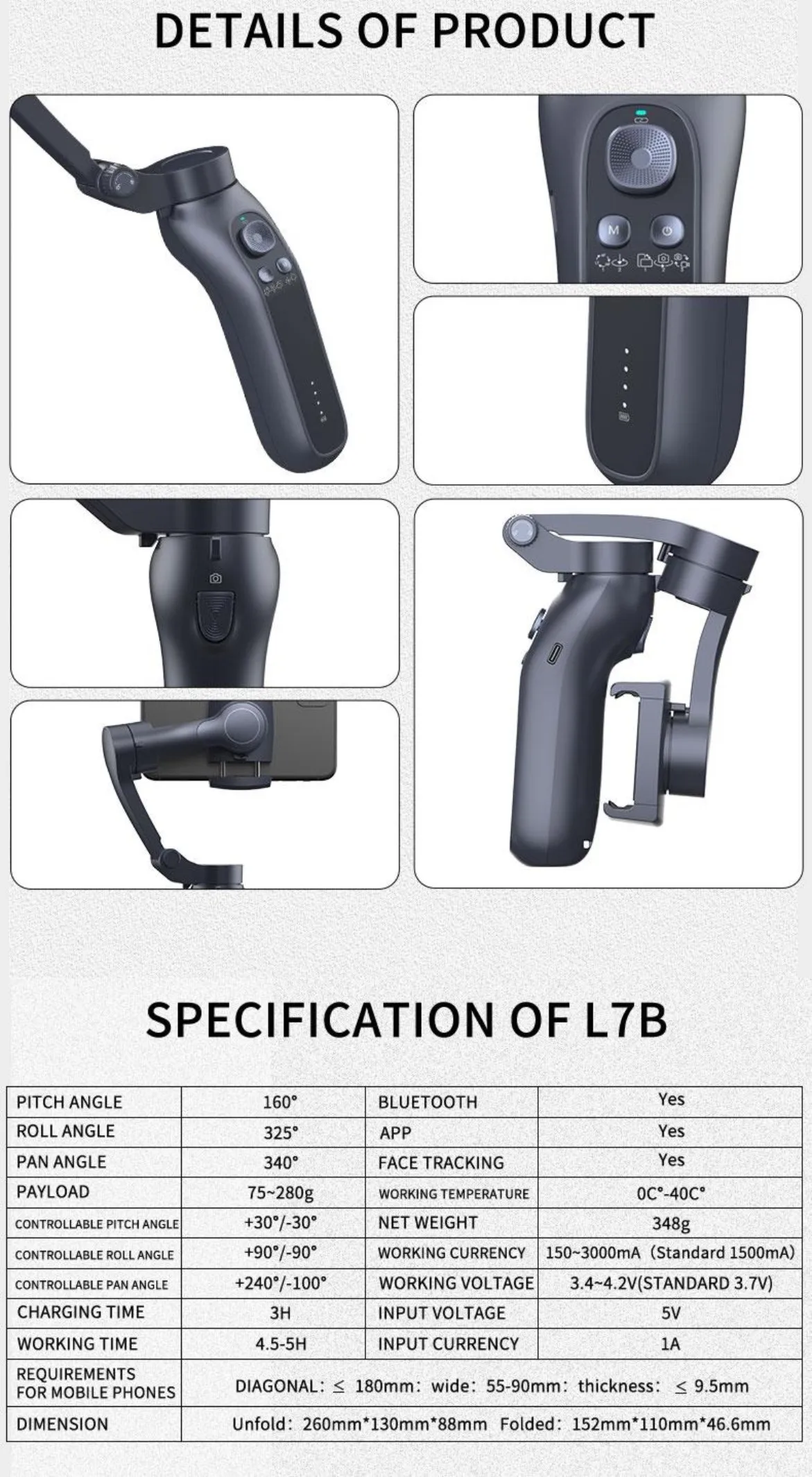 L7bpro Gimbal Stabilizer For Smartphone Ai 360 Rotation Face Tracking Phone Holder Selfie Stick ...