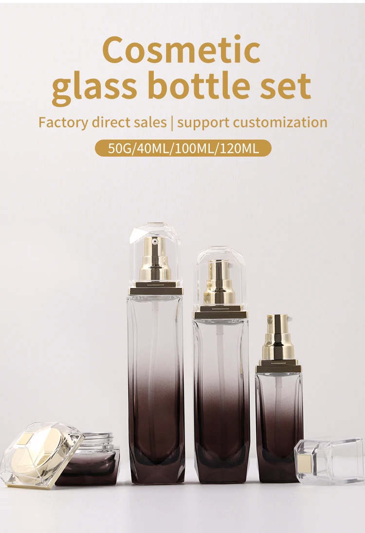 Luxury Cosmetic Skincare Glass Bottle Set 50g 40ml 100ml 120ml Containers Serum Lotion Pump ...