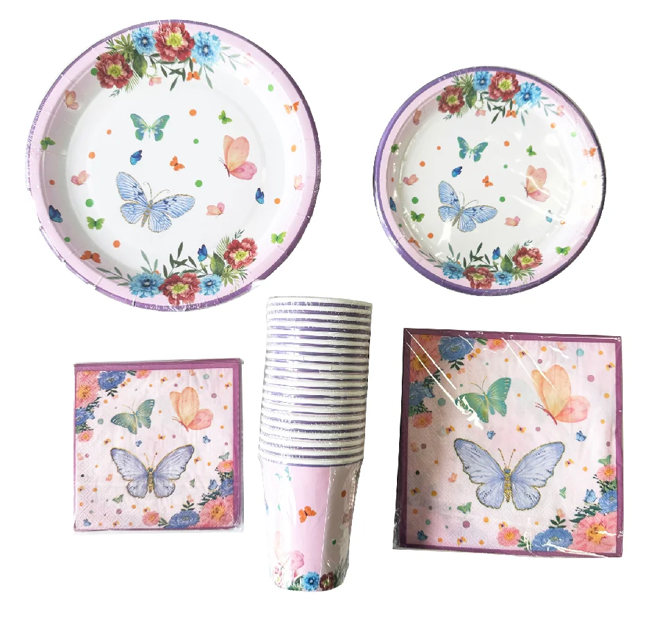 136Pcs Birthday Party Butterfly Theme Disposable Tableware Set Paper ...