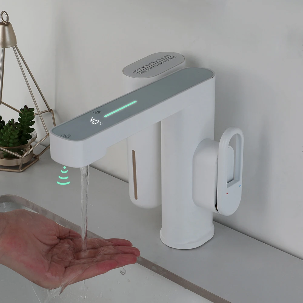 2-in-1 Bathroom Sink Faucet Automatic Sensor Hand Free Smart LED Color ...