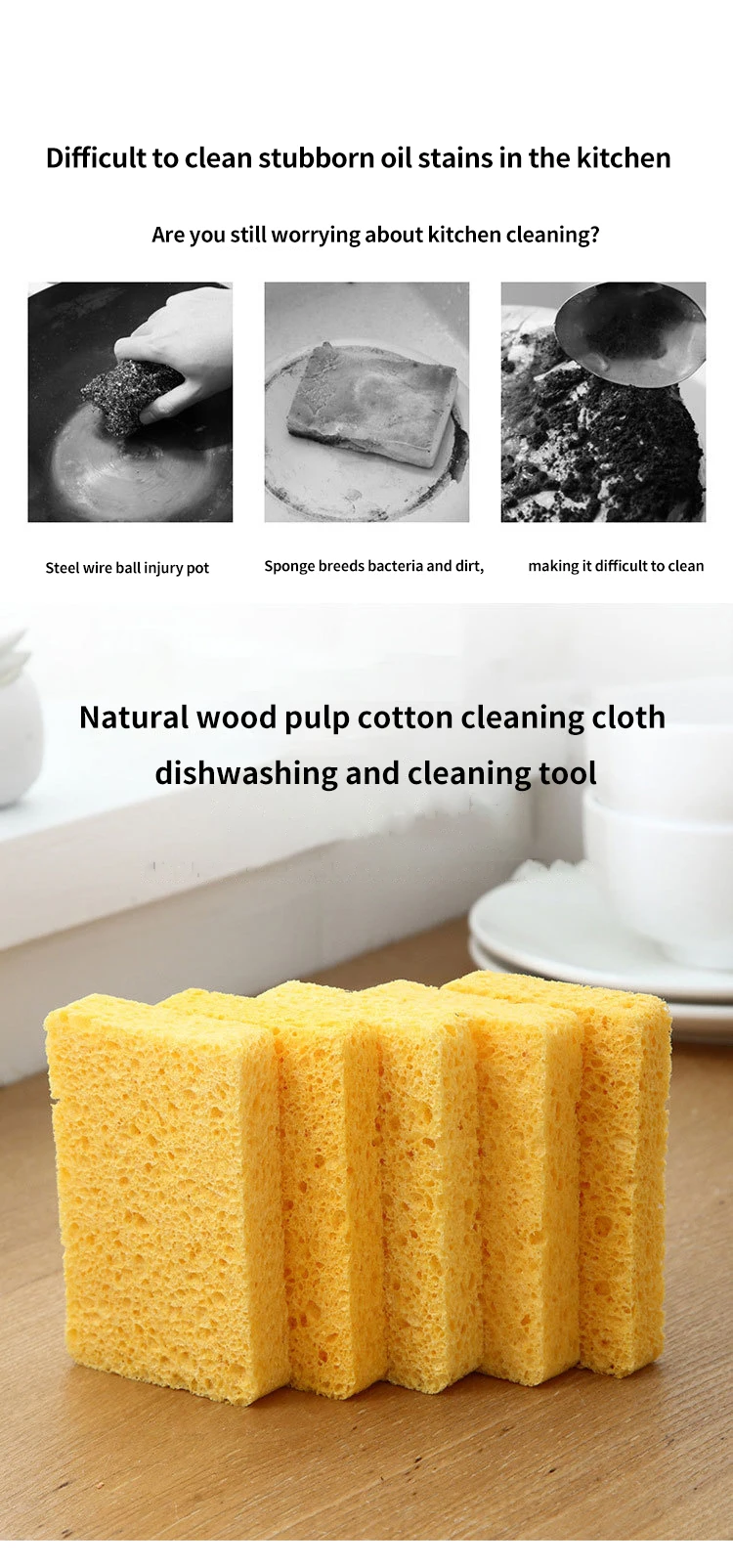 Best Quality Biodegradable Compressed Wood Pulp Sponge Soft Dish Sponge ...
