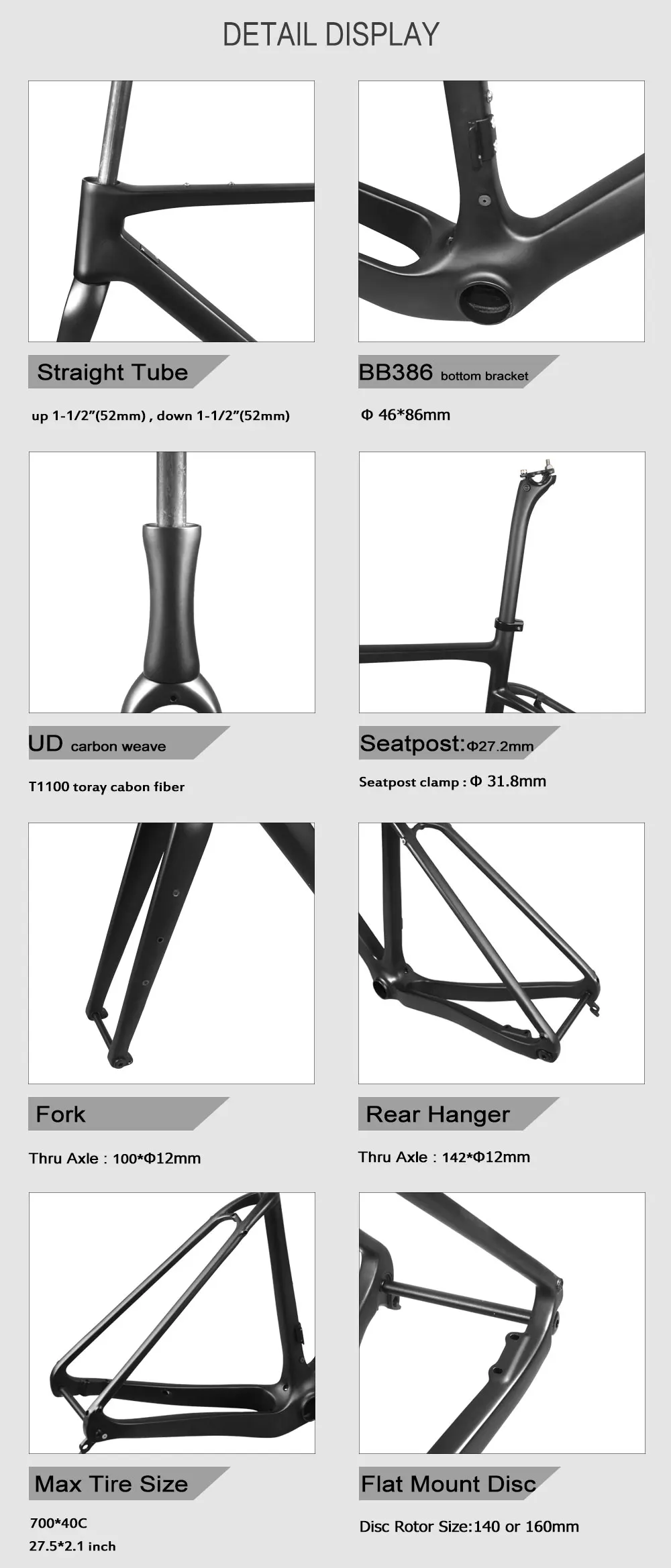 Carbon Roadbike Internal Cable Routing Cyclecross Gravel Bike Fork Thru ...