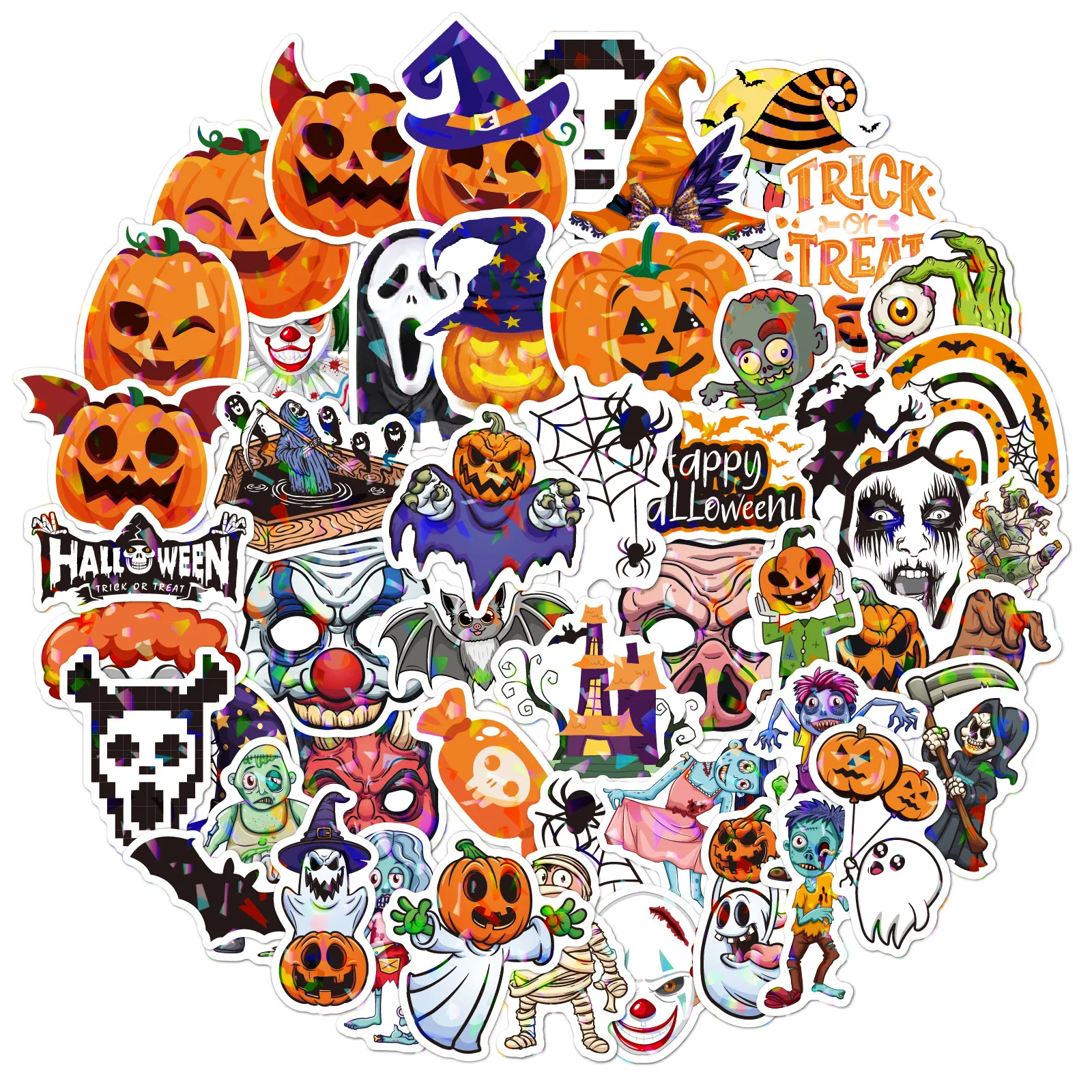 Holographic Shiny Halloween Vinyl Cartoon Stickers 100 Pcs for Water ...