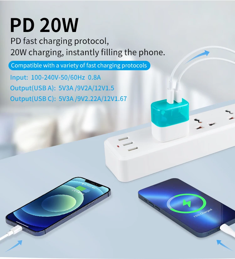 20w Dual Port Plug Super Fast Charging For Iphone For Apple 15 14 13 ...