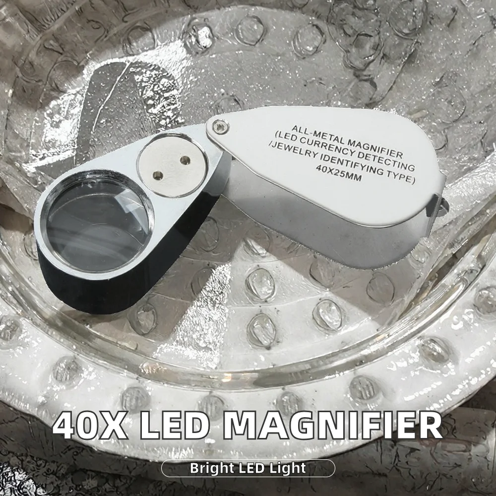 MEIWLABY 40X LED Light UV Illuminated Pocket Magnifier Currency Jewelry ...