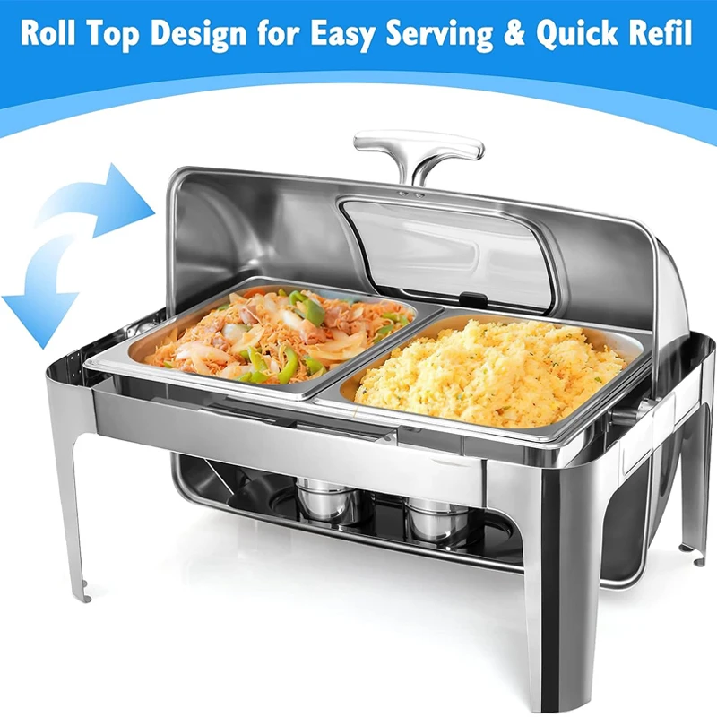 Luxury Chafing Dish Buffet Set 9QT Stainless Steel Roll Top Food Warmer Gold and Silver Chafer ...