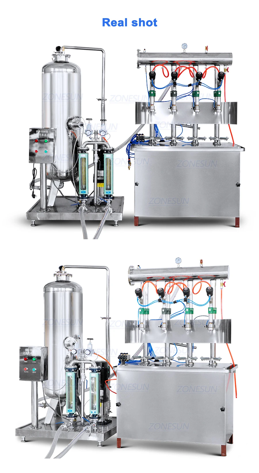 ZONESUN ZS-CF4 Semi-Automatic 4 Heads Carbonated Drink Filling Machine ...