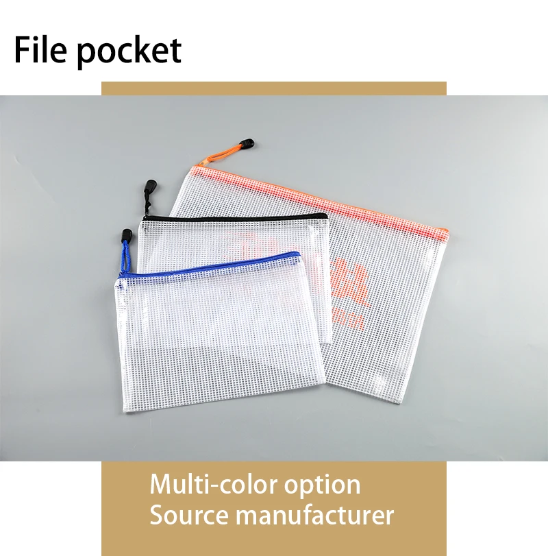 Customized Size Office PVC Zipper File Bags Waterproof Mesh Document ...