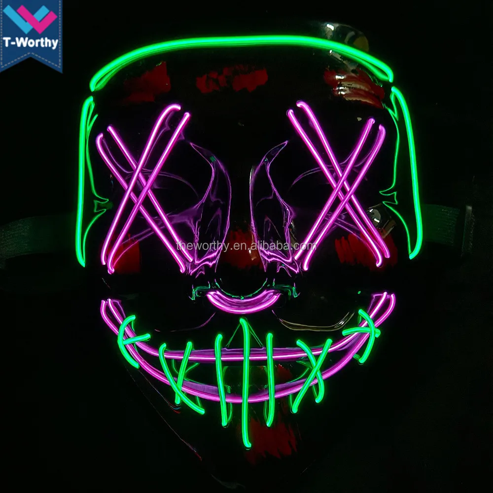 Tw-m115 Popular Halloween El Mask Glow In The Dark Two Color Llight ...